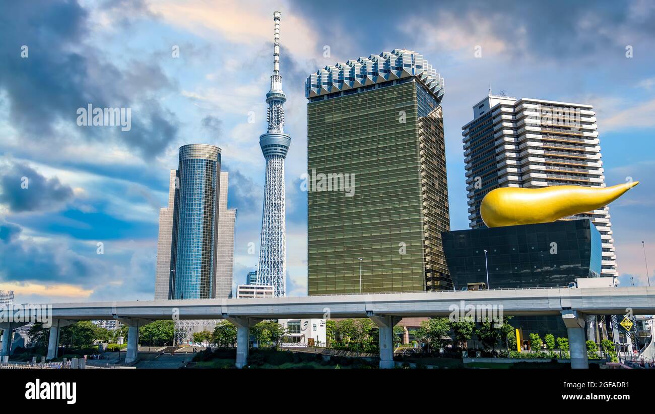 Tokyo, Japan - August 2018: Asahi Breweries headquarters building with ...