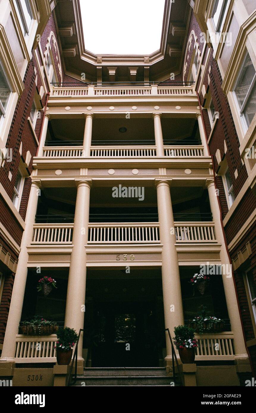 View of the interior of a beautiful three-story mansion or hotel Stock ...