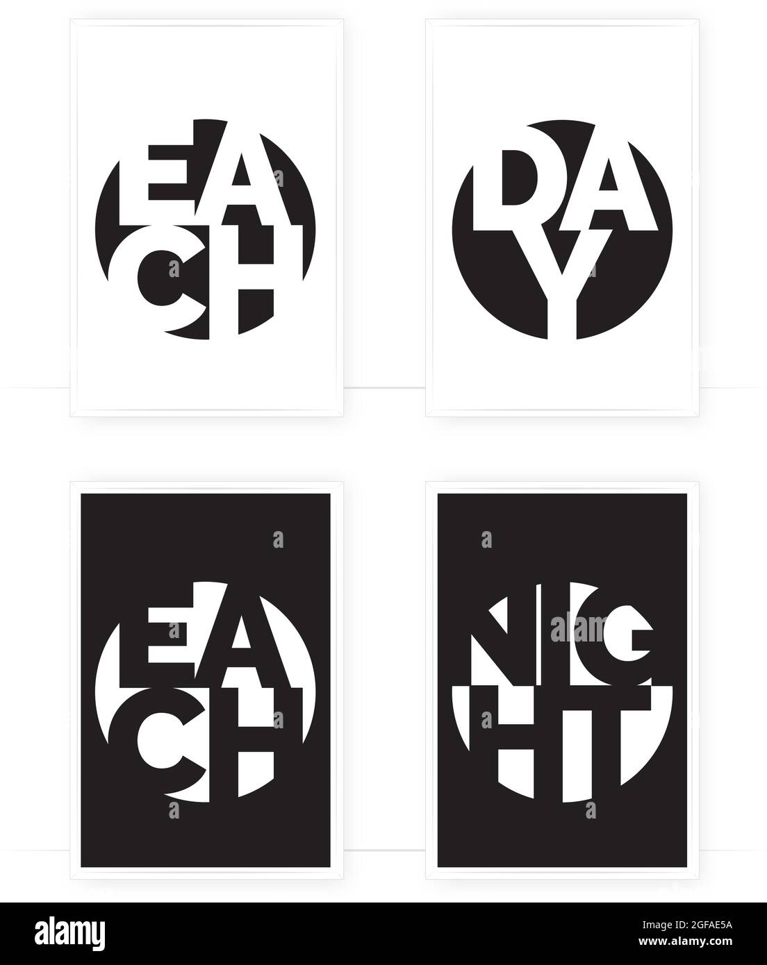 Each day and each night, vector. Minimalist four pieces set poster ...