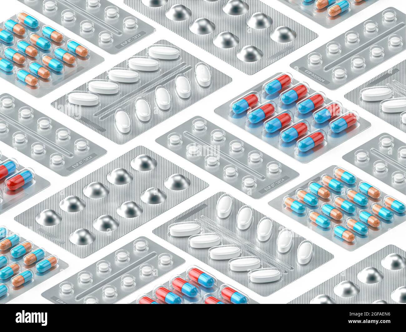 Isometric pattern made of diverse pharmaceutical blister packs with ...