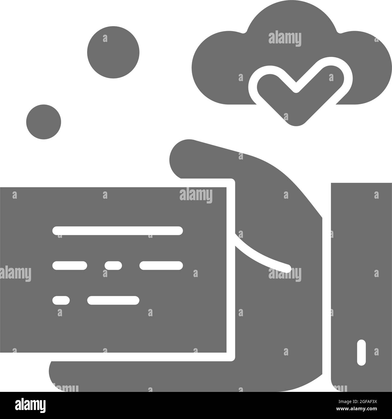 Hand with receipt, signed prescription, quality control grey icon Stock ...