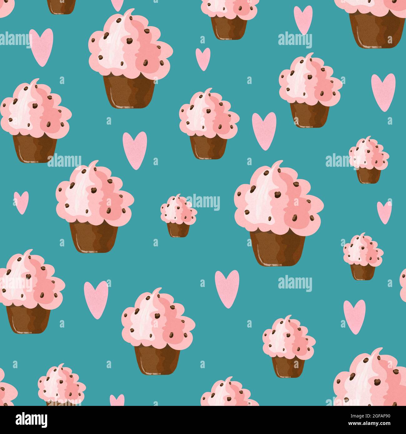 Seamless pattern with cute chocolate cupcakes and pink hand drawn ...