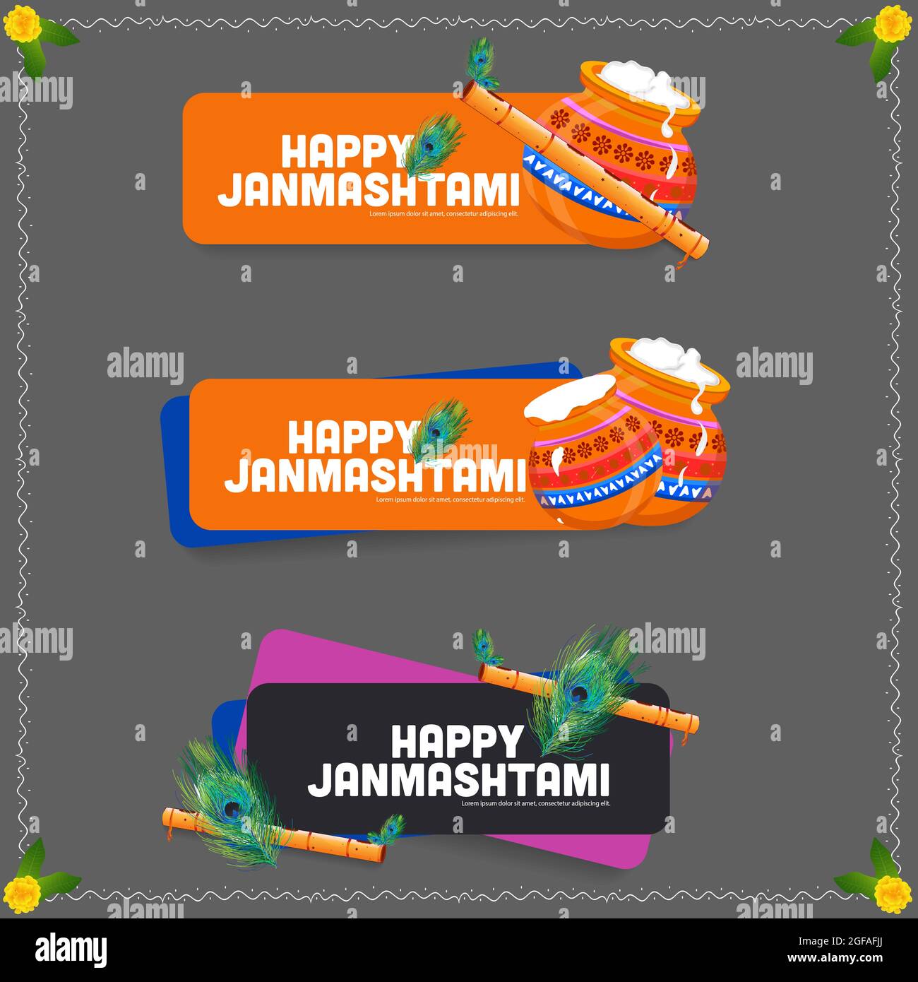 Happy Janmashtami festival typographic vector designs with text, Lord ...