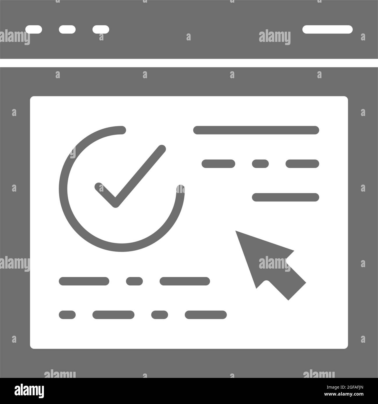 Authorization, approved web page, website with check mark grey icon ...