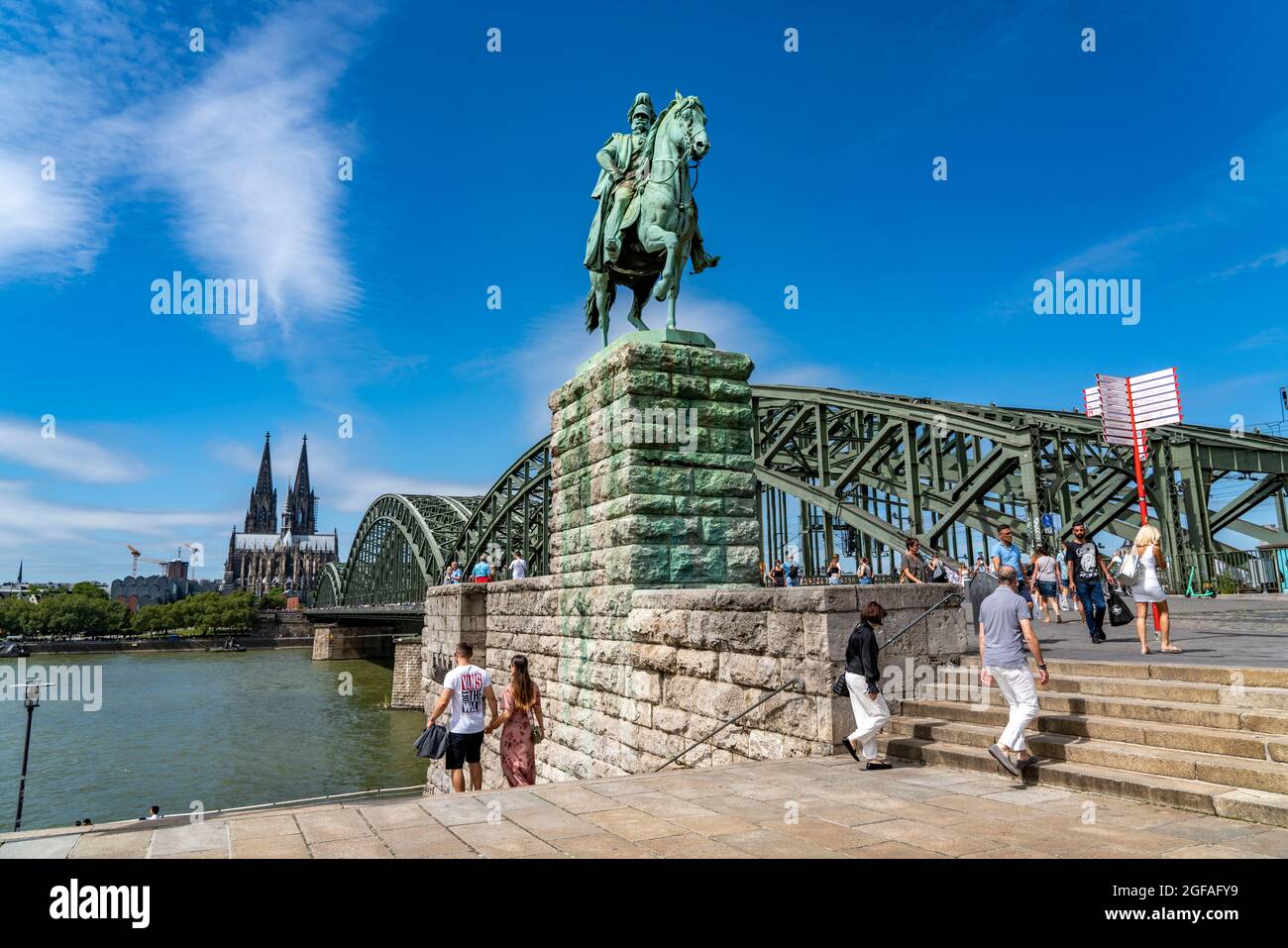 Cologne Cathedral, Hohenzollern Bridge railway bridge, equestrian ...