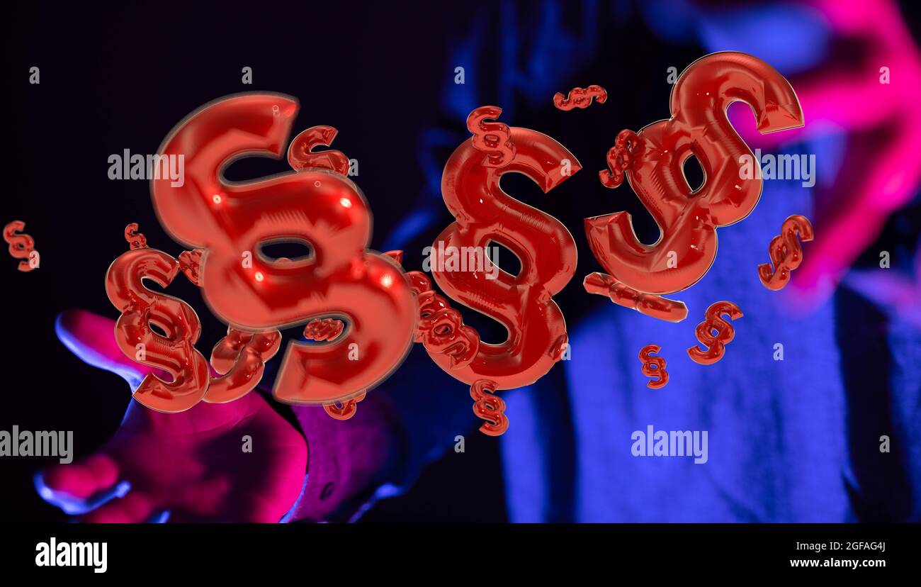 3D render of floating red law and justice paragraph symbols Stock Photo ...