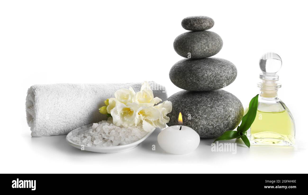 Spa still life with pebbles isolated on white Stock Photo - Alamy