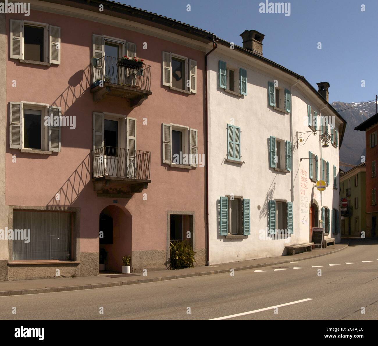 Village scene in the Italian-speaking part of Grisons, Swiss Alps Stock ...