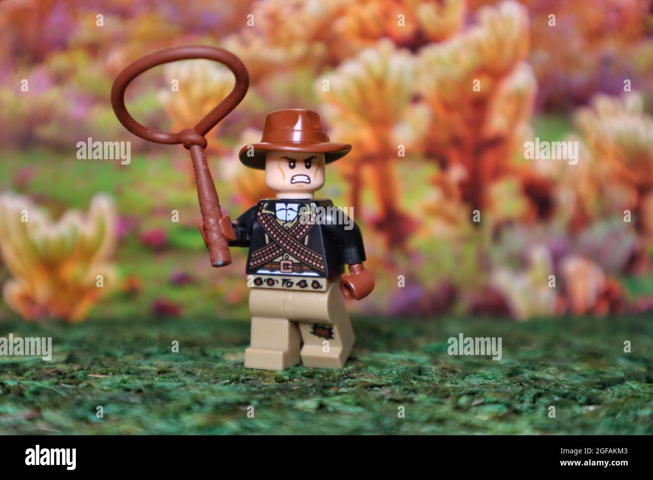 GREENVILLE, UNITED STATES - Jul 31, 2021: A closeup shot of Lego angry ...