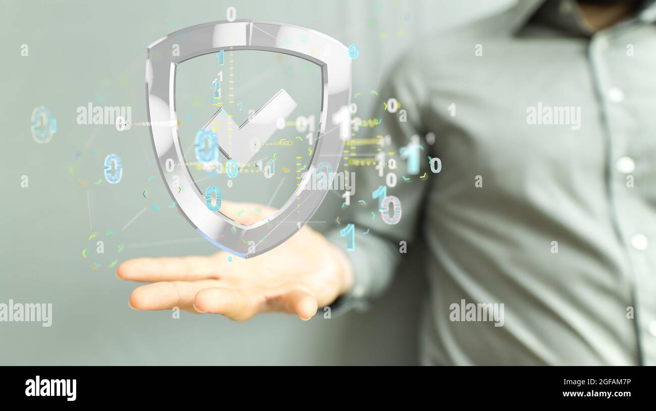 Digital illustration of a cybershield surrounded by binary code Stock ...