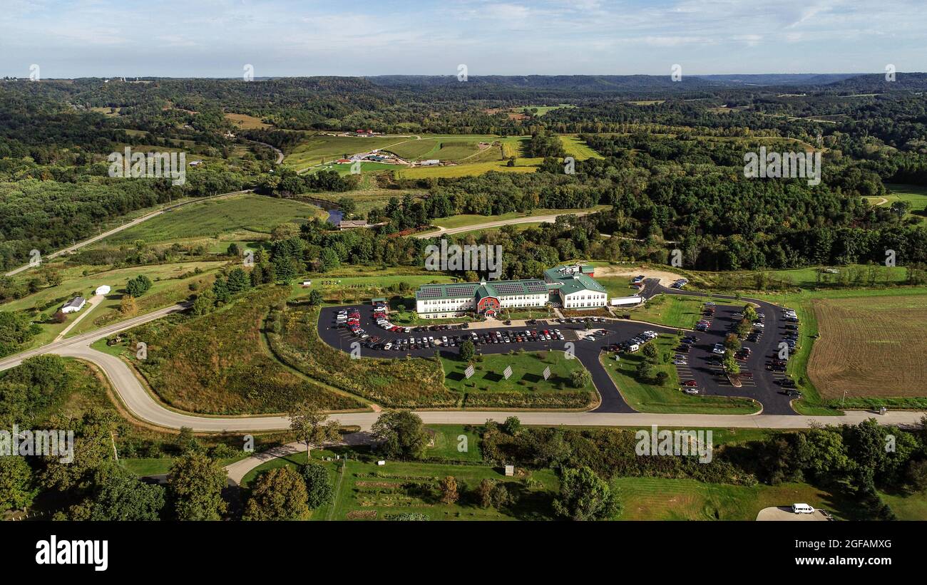 Aerial view of solar-powered Organic Valley headquarters and the ...