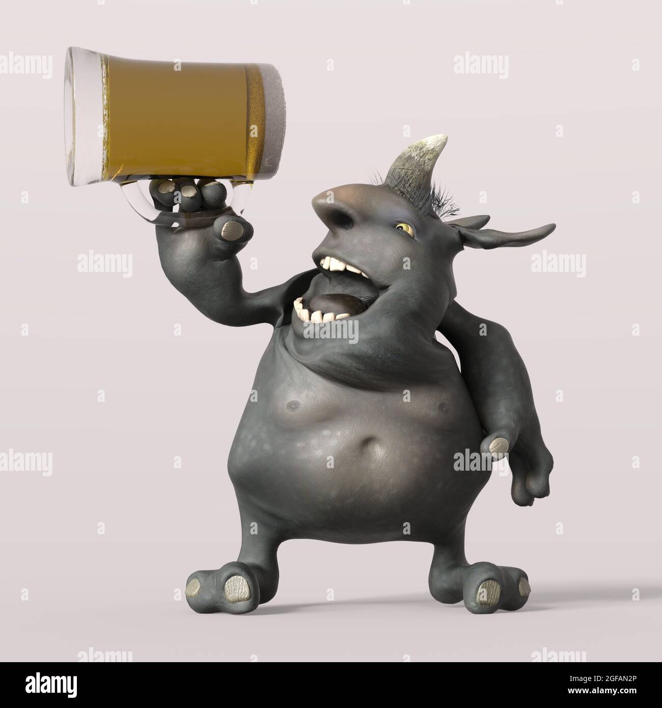 3D-illustration of a cute and funny cartoon kobold, invitation to a ...