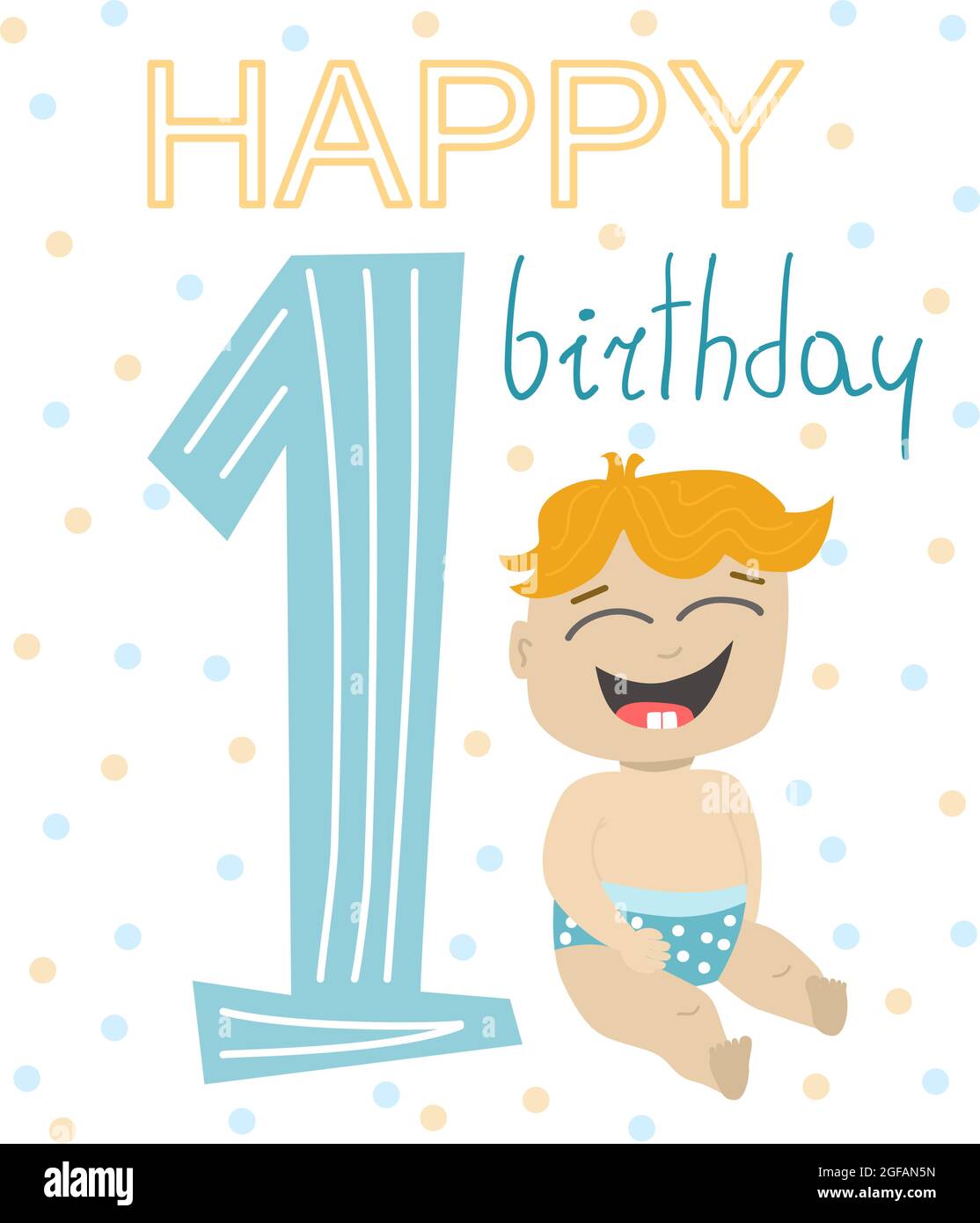 Children's greeting card for 1 year. Character of cute baby boy ...