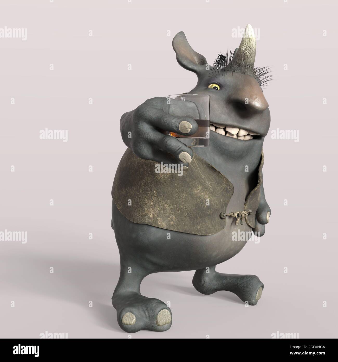 3D-illustration of a cute and funny cartoon kobold, invitation to a ...