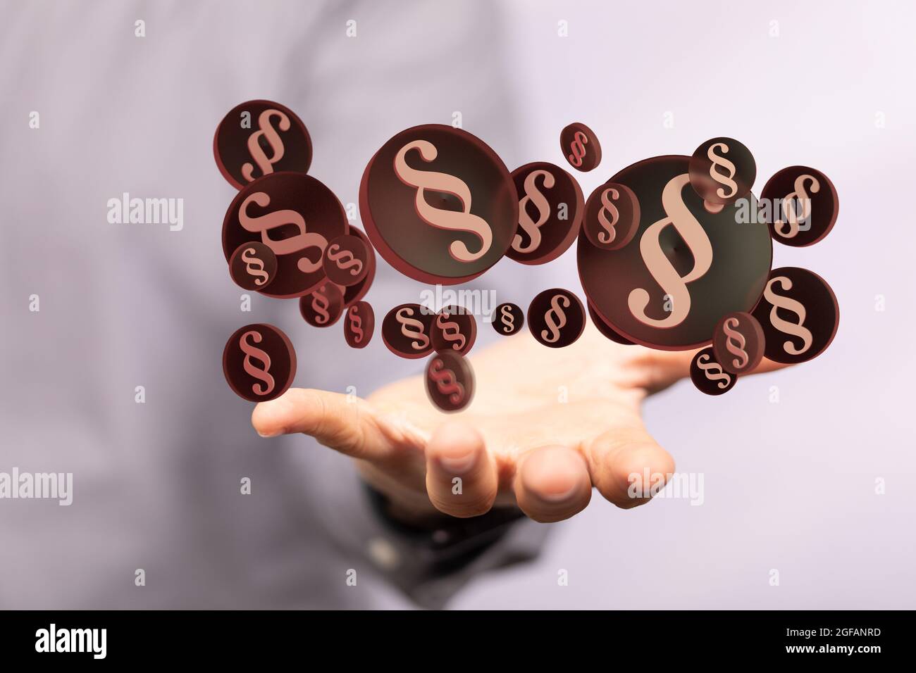 Male's hand holding an illustration of law paragraphs- Lawyer and ...