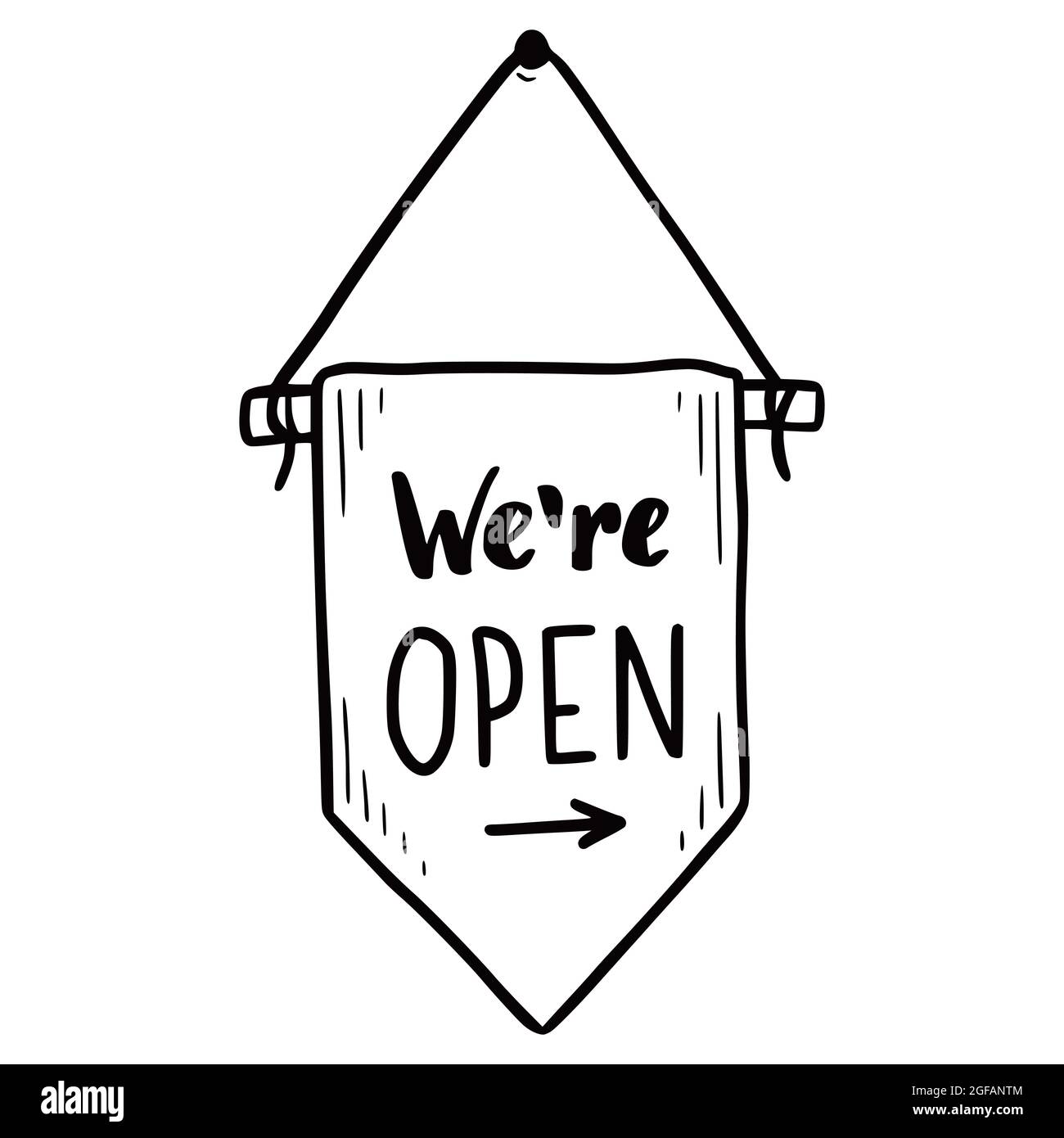 Hand drawn open sign element. Doodle sketch style. Shop door or window ...