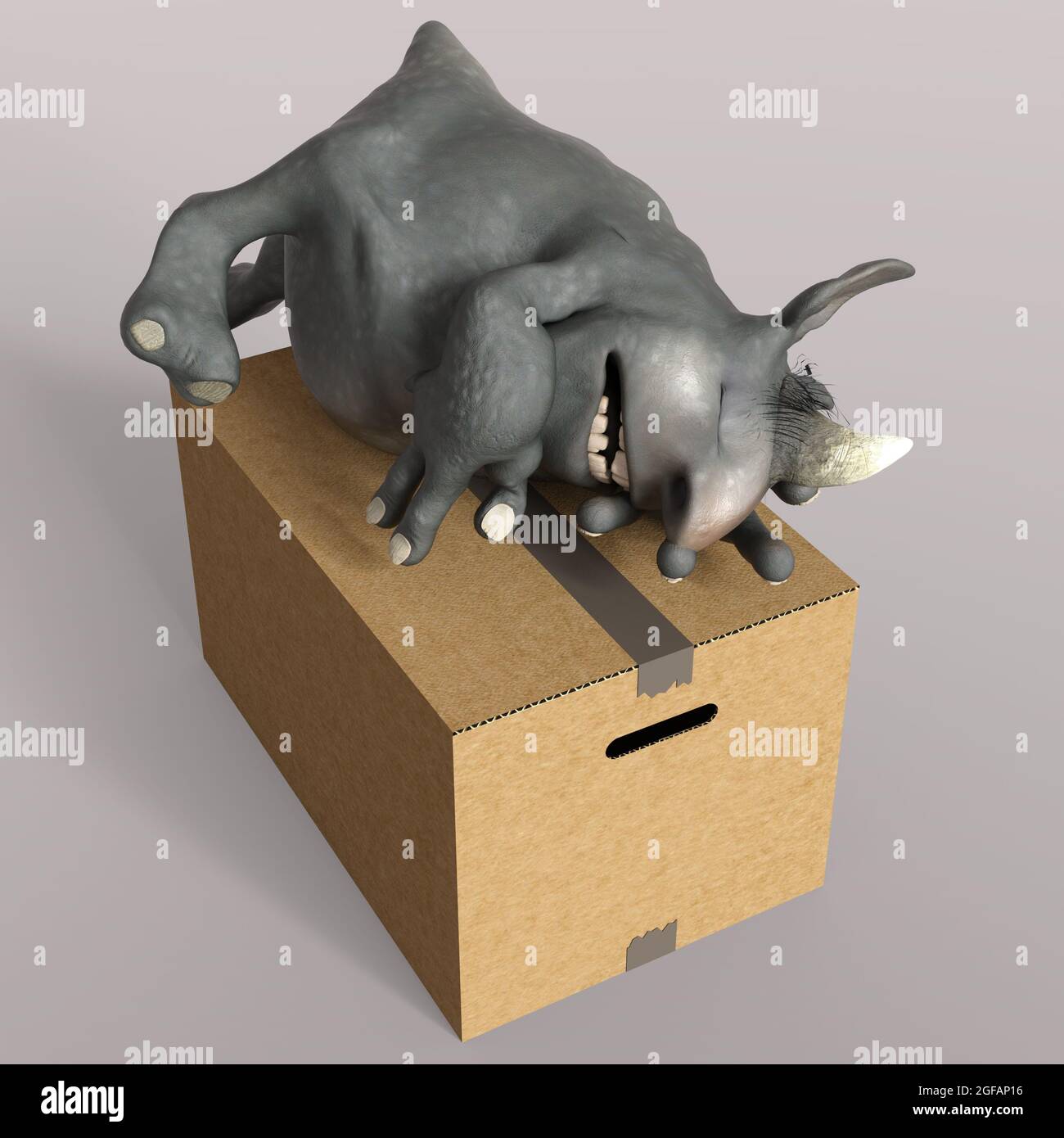 3D-illustration of a cute and funny cartoon kobold helps with the ...