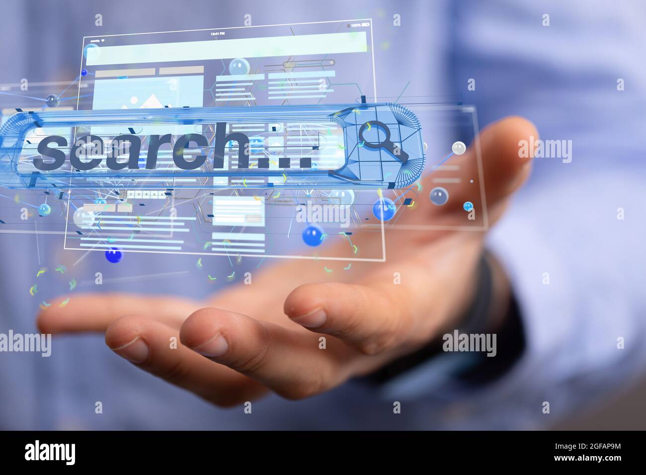 Illustration of Interface web application in hand Stock Photo - Alamy