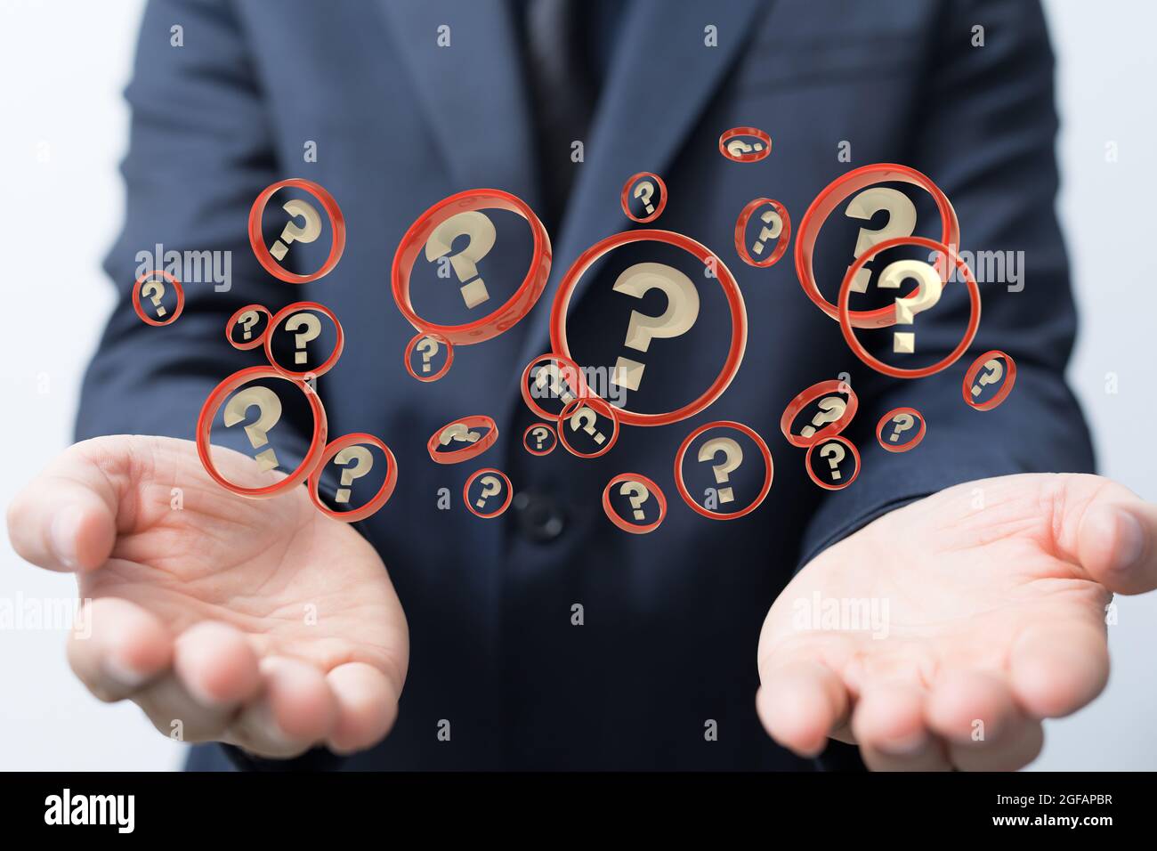 3D rendering of a Businessman solving problem with digital question marks Stock Photo - Alamy