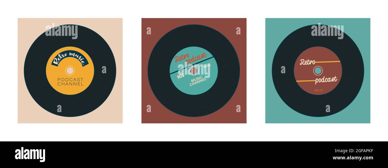 Set of covers for vintage podcast channel. Vinyl record with place for ...