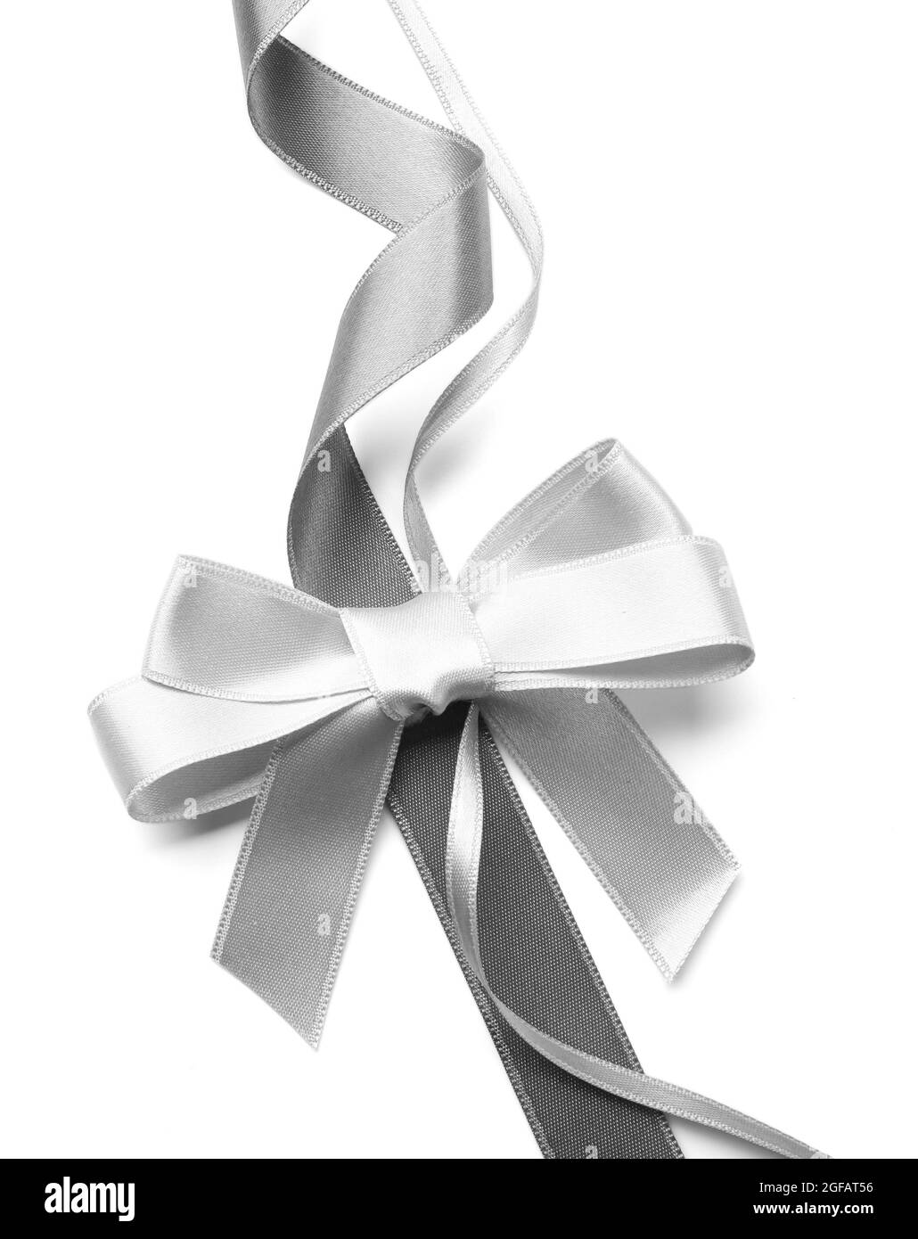 Grey ribbon bow on a white background Stock Photo - Alamy