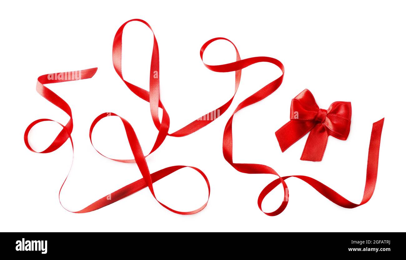 Red ribbon and bow on a white background Stock Photo - Alamy