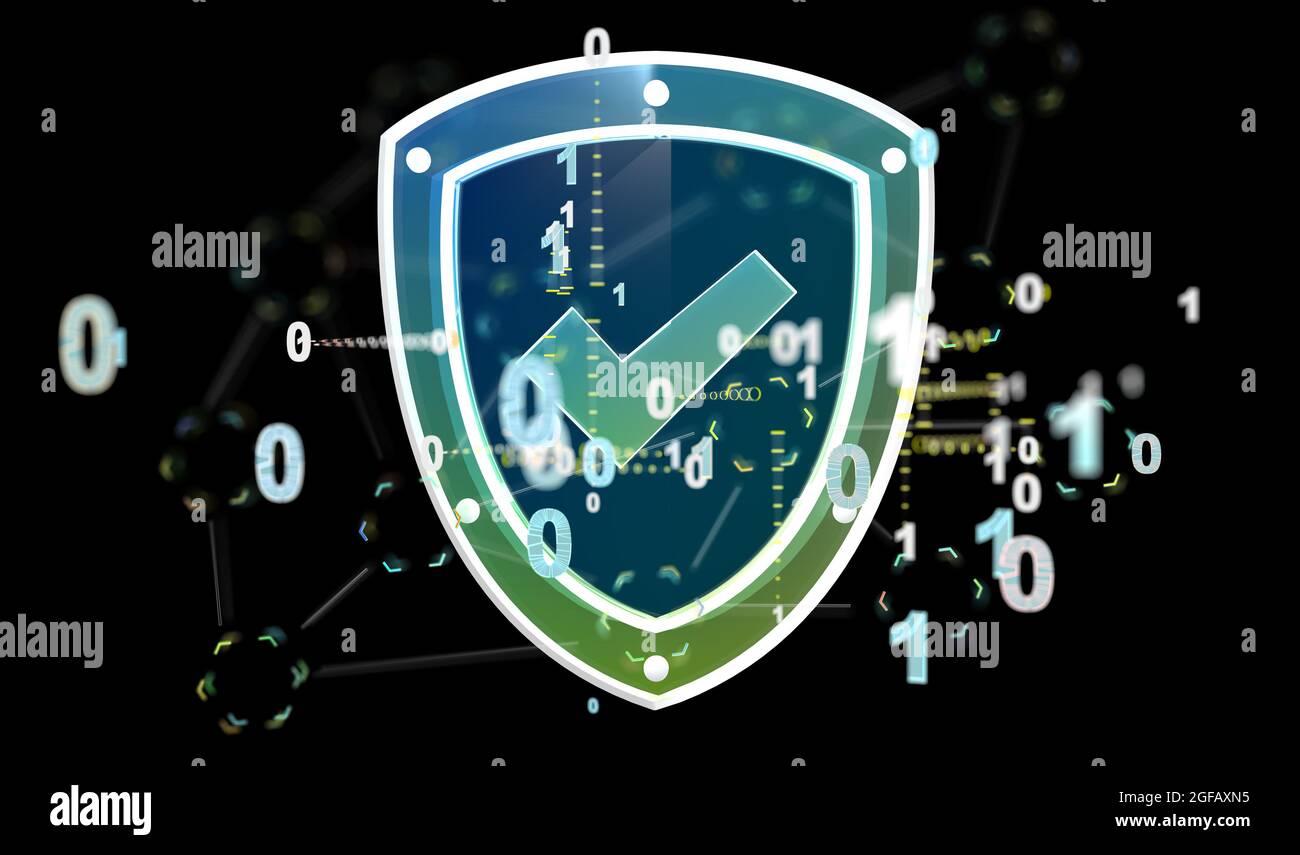 Digital illustration of a security shield sign with binary code Stock ...