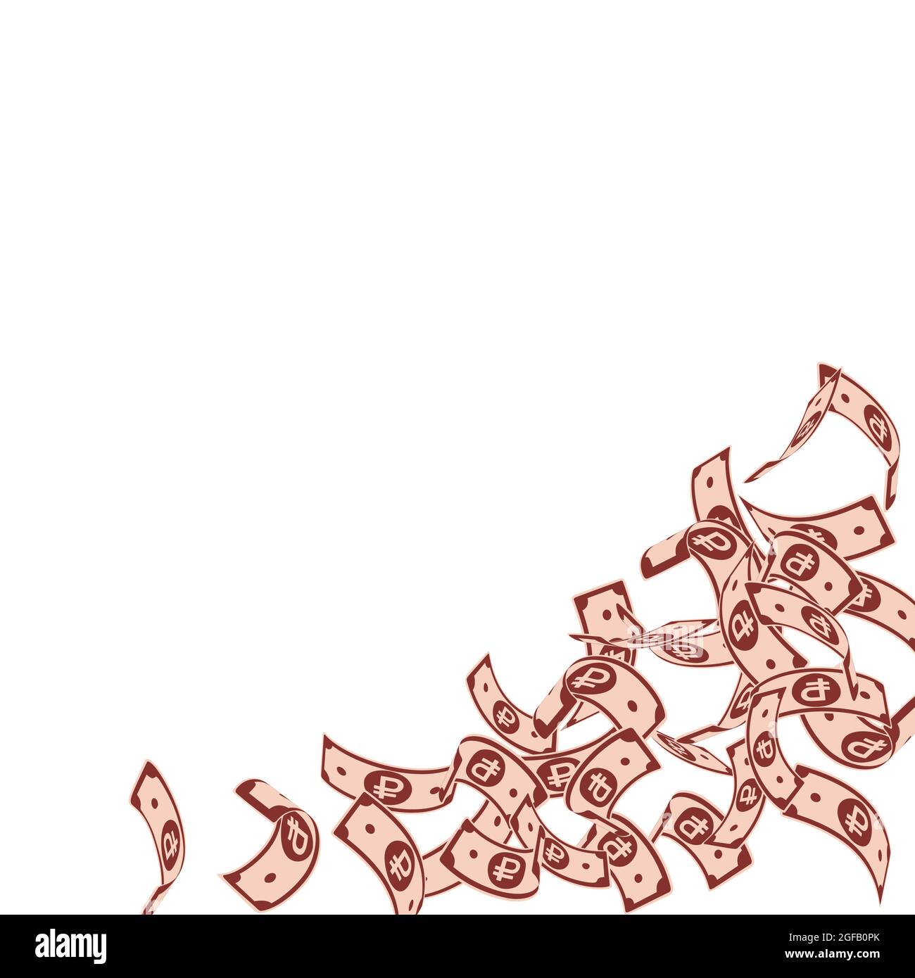 Russian ruble notes falling. Floating RUB bills on white background ...