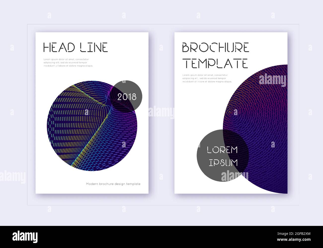 Trendy cover design template set. Rainbow abstract lines on dark blue ...