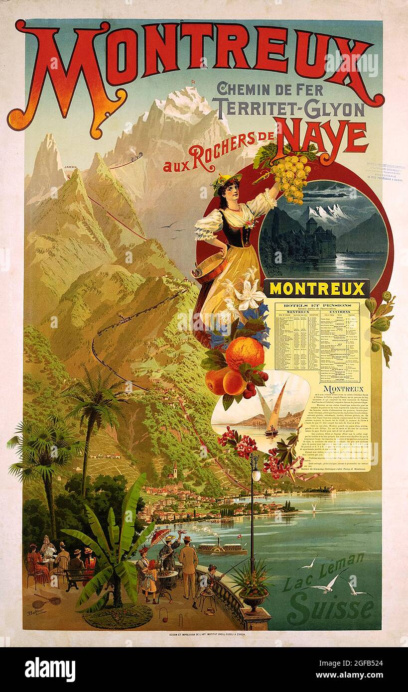 Click On Vintage French travel poster - Montreux, 1910s Stock Photo - Alamy