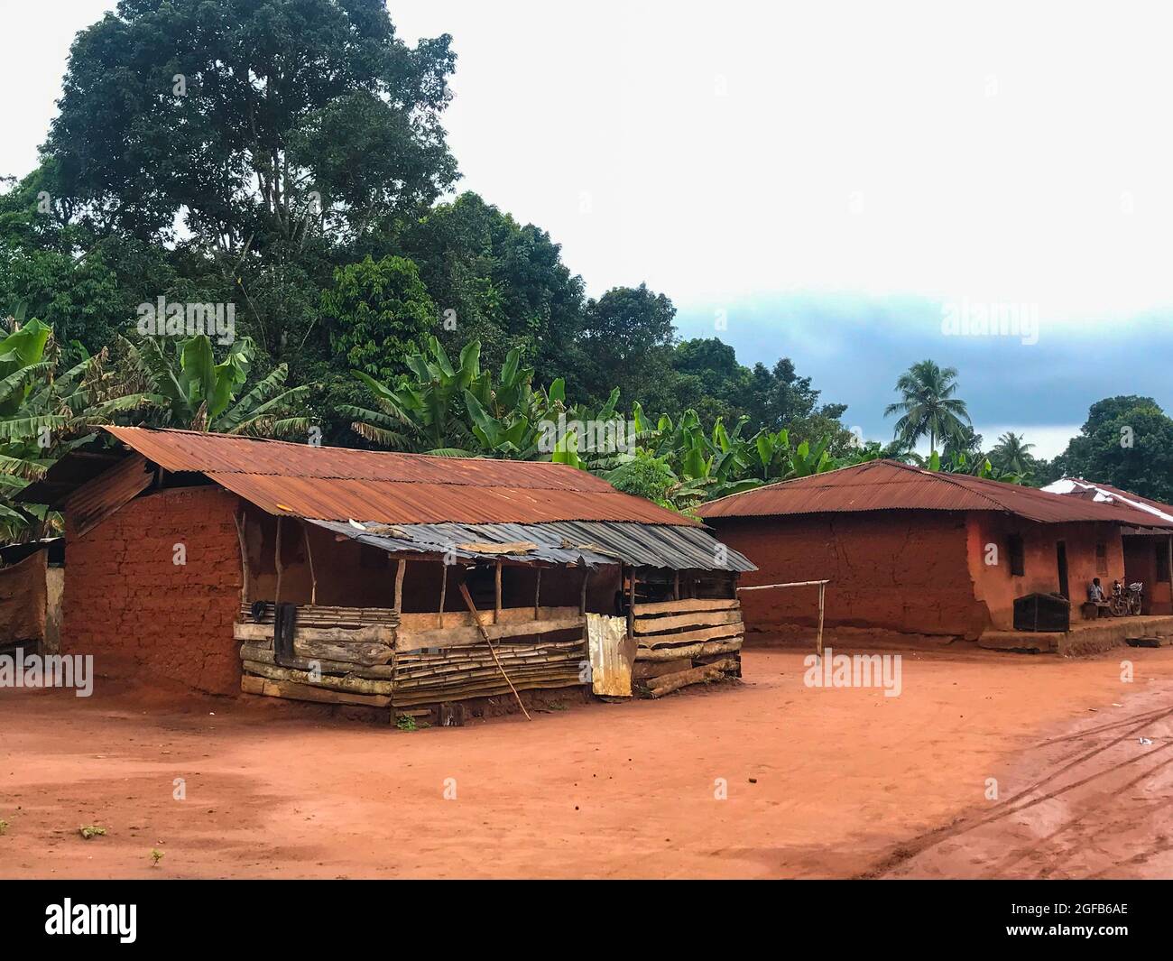 Mud houses Rural Area Village scene in Edo State, Nigeria, West Africa ...