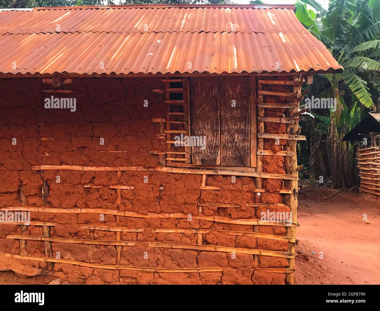 Mud houses Rural Area Village scene in Edo State, Nigeria, West Africa ...