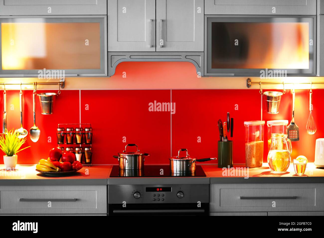 Modern kitchen interior with stove Stock Photo - Alamy