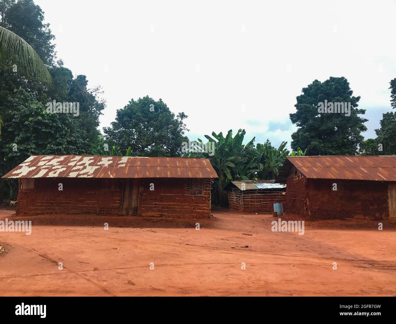 Mud houses Rural Area Village scene in Edo State, Nigeria, West Africa ...