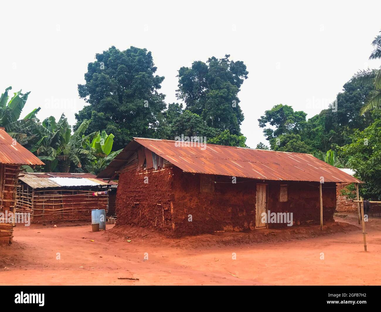 Mud houses Rural Area Village scene in Edo State, Nigeria, West Africa ...