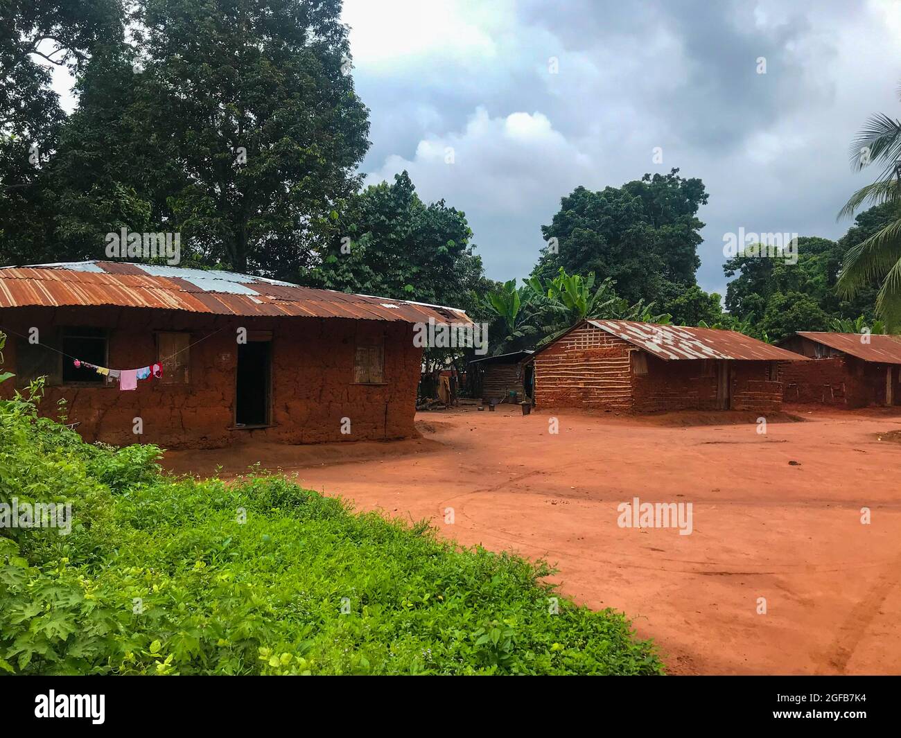 Mud houses Rural Area Village scene in Edo State, Nigeria, West Africa ...