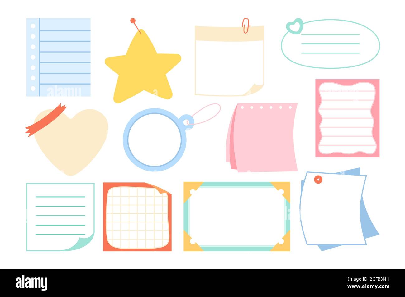 Notebook paper sticky note flat set. Blank stickers and notes with ...