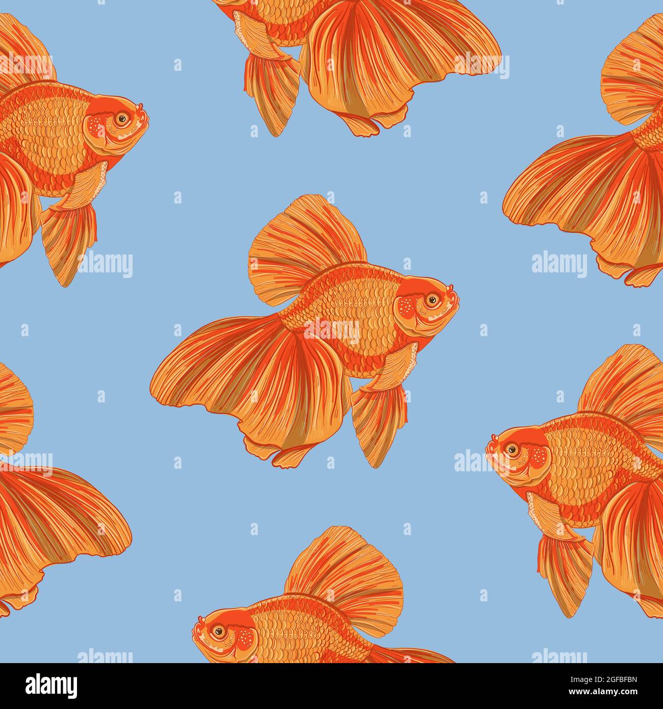 Digital illustration of orange detailed aquarium goldfish seamless ...