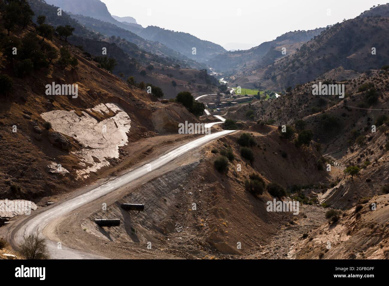 Mountain pass road at the country, near Nourabad, Fars province, Iran ...