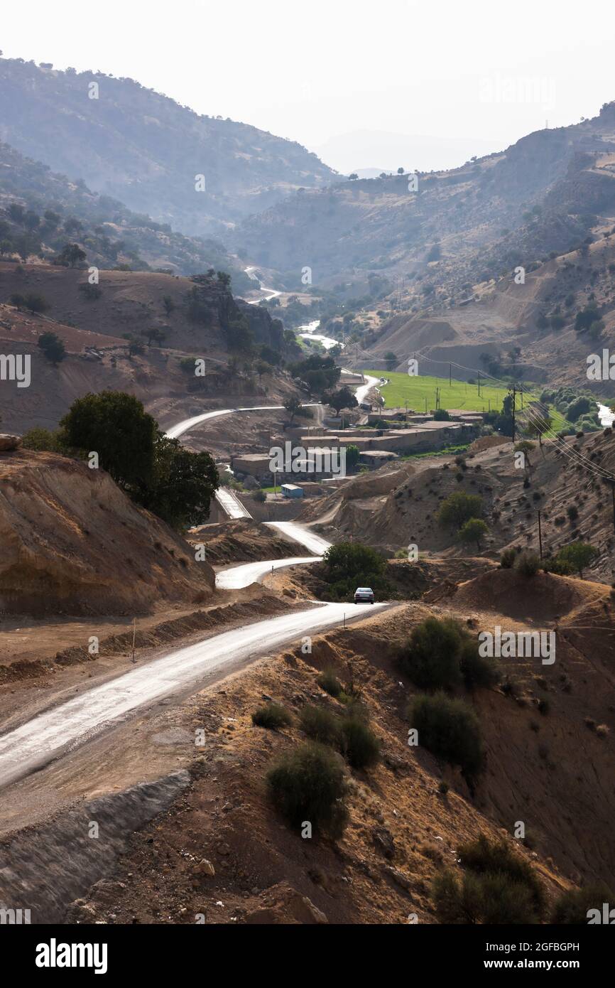 Mountain pass road at the country, near Nourabad, Fars province, Iran ...