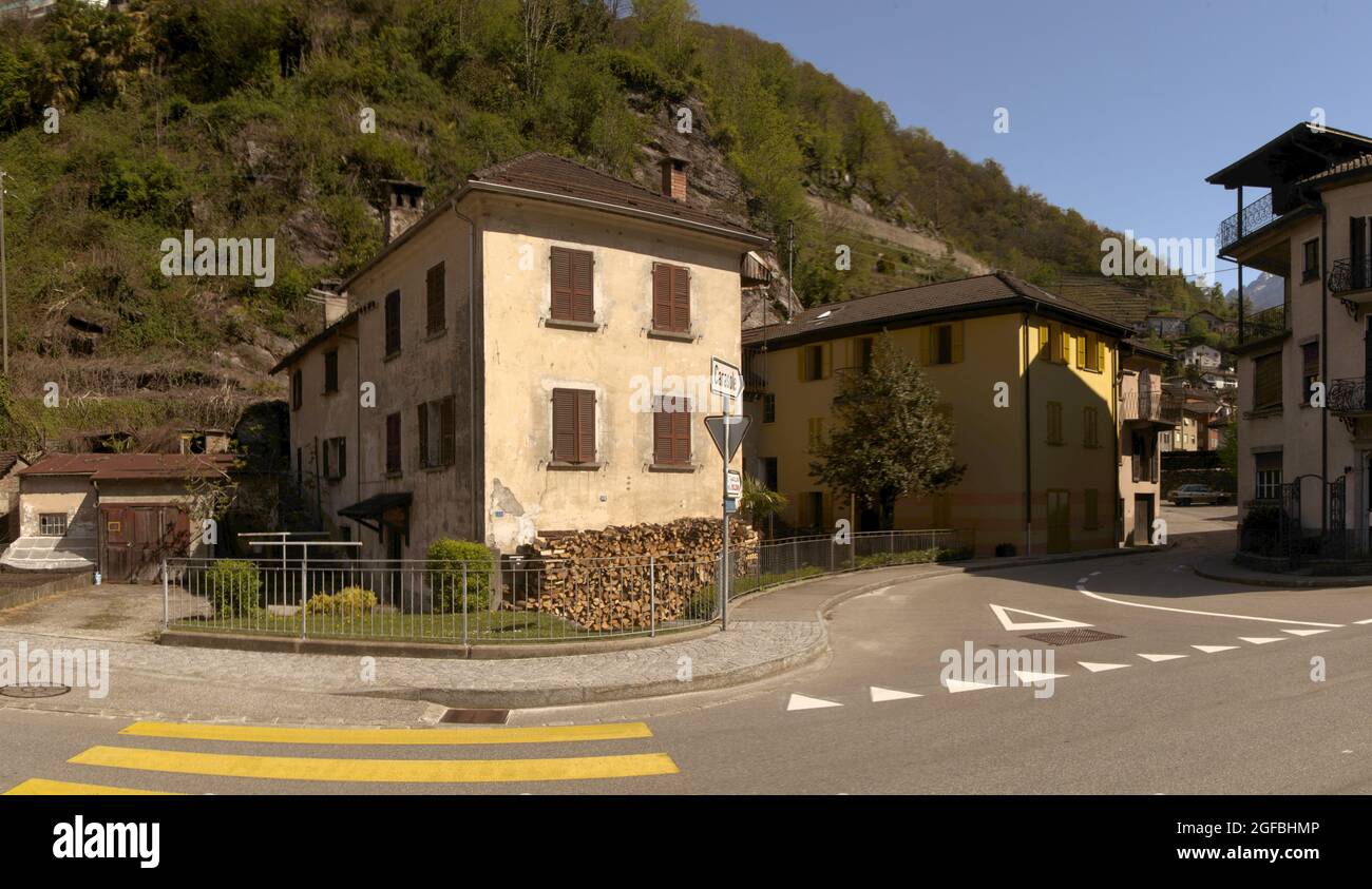 Village scene in the Italian-speaking part of Grisons, Swiss Alps Stock ...