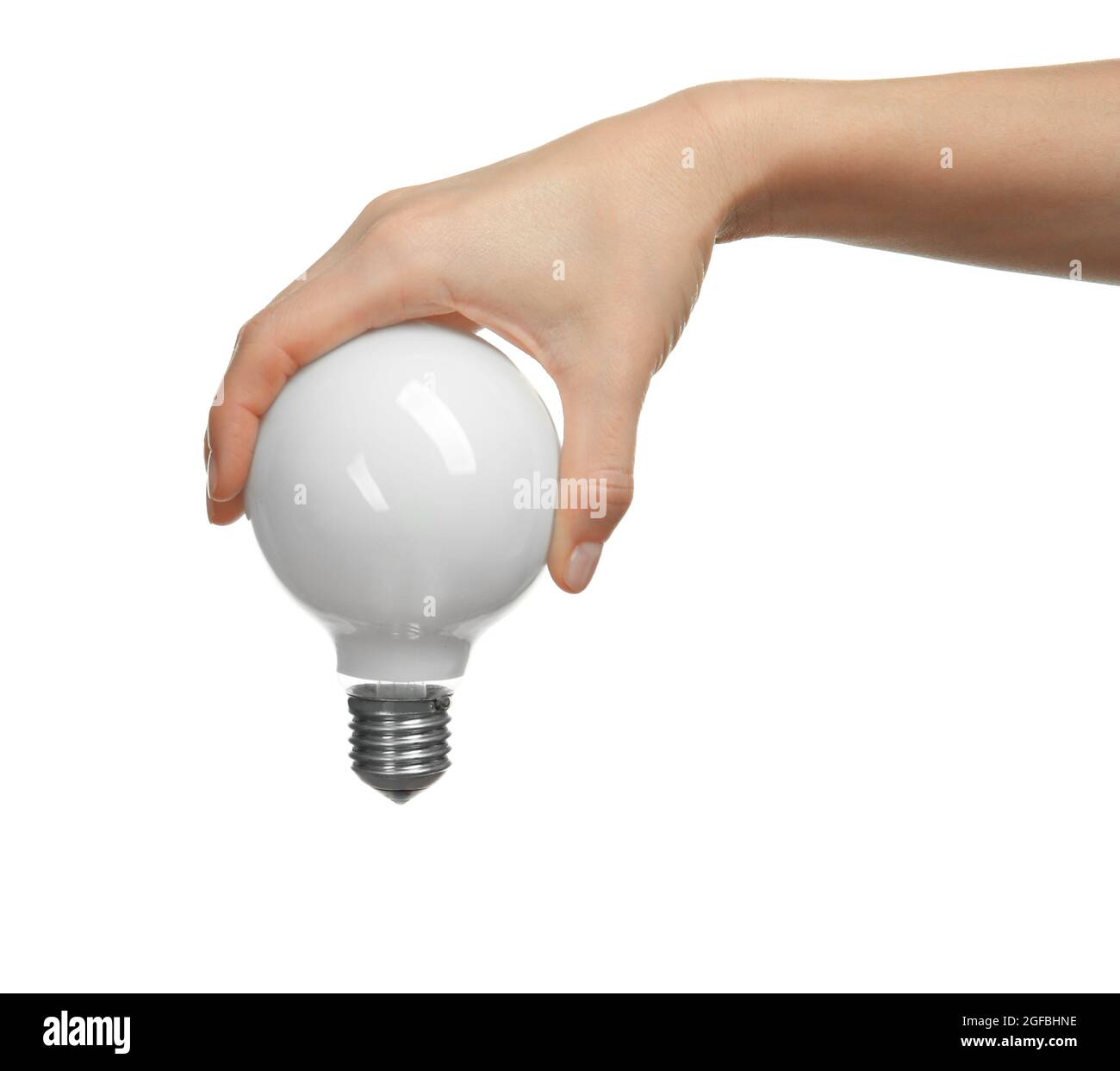 Woman hand holding bulb, isolated on white Stock Photo - Alamy