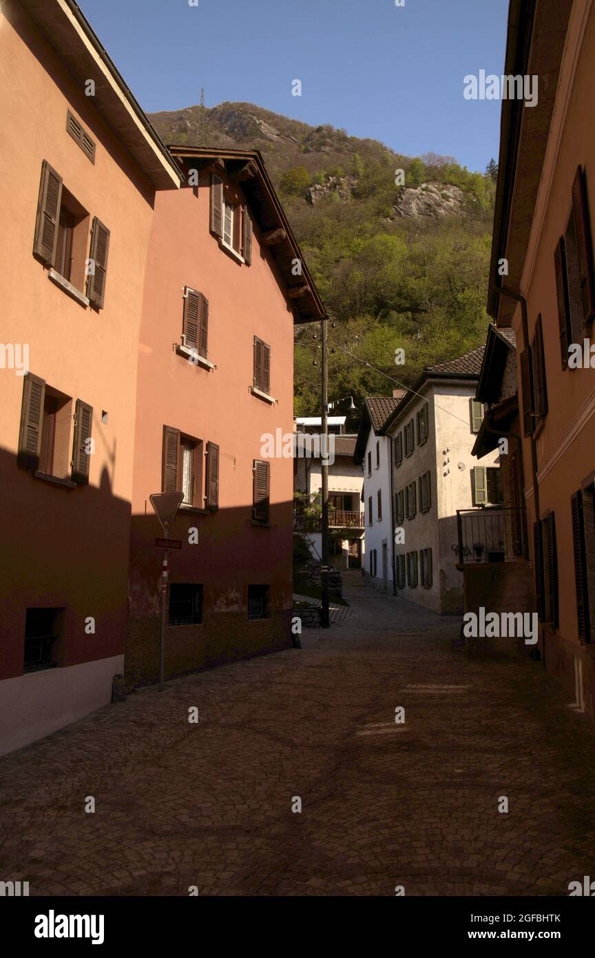 Village scene in the Italian-speaking part of Grisons, Swiss Alps Stock ...