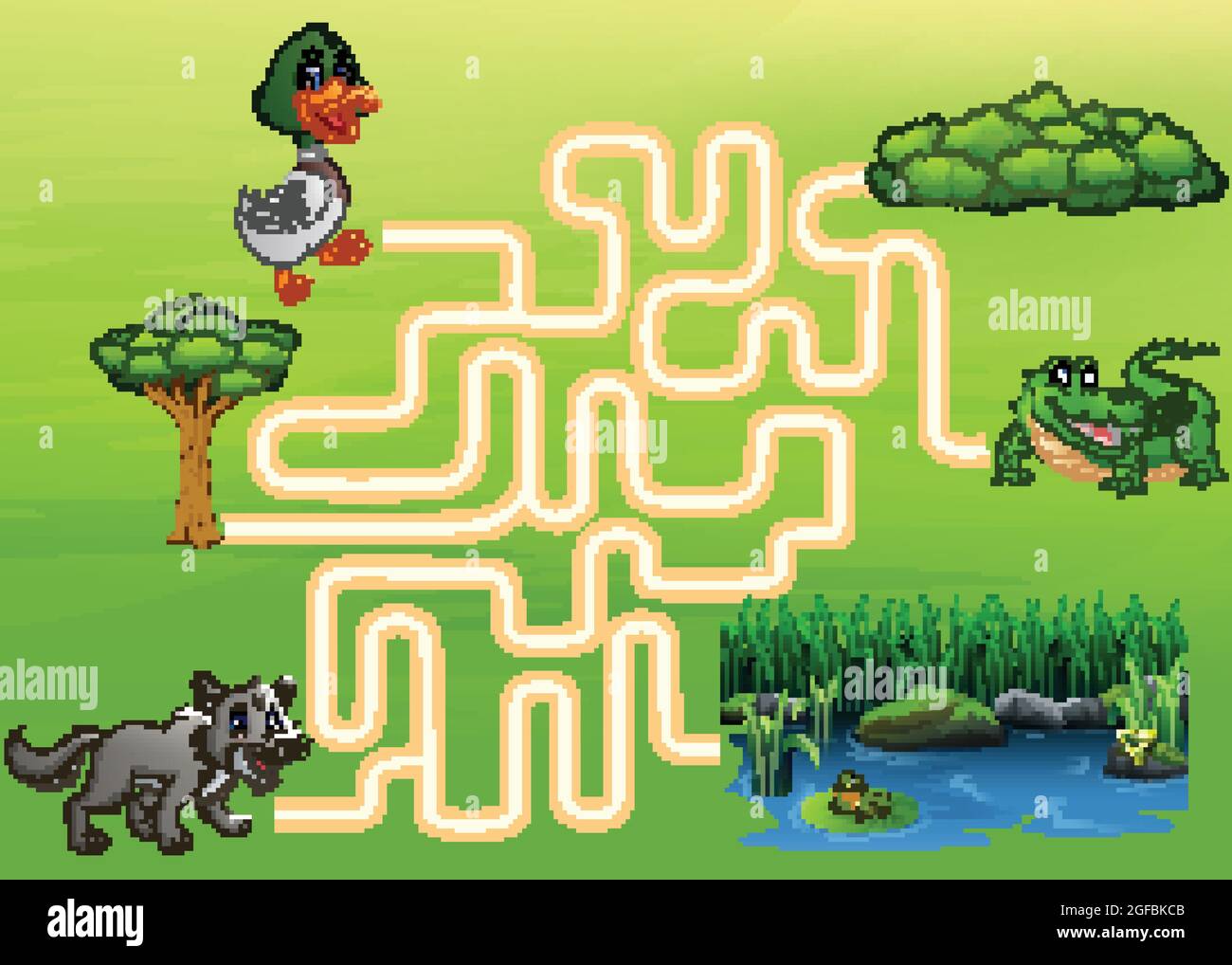 Maze game of duck, wolf and crocodile Stock Vector Image & Art - Alamy