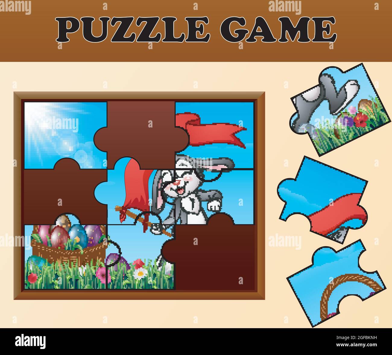 Jigsaw puzzle game with happy easter bunnies Stock Vector Image & Art ...