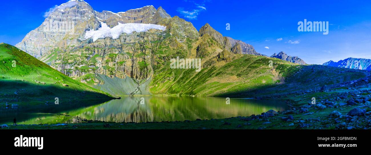 Panorama of a landscape. Panoramic scenic view of Nundkol Lake at the ...