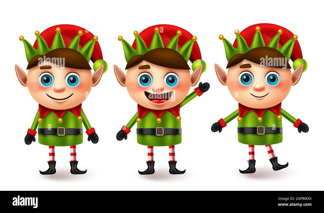 Elf christmas character vector set. Elfs xmas characters in standing ...