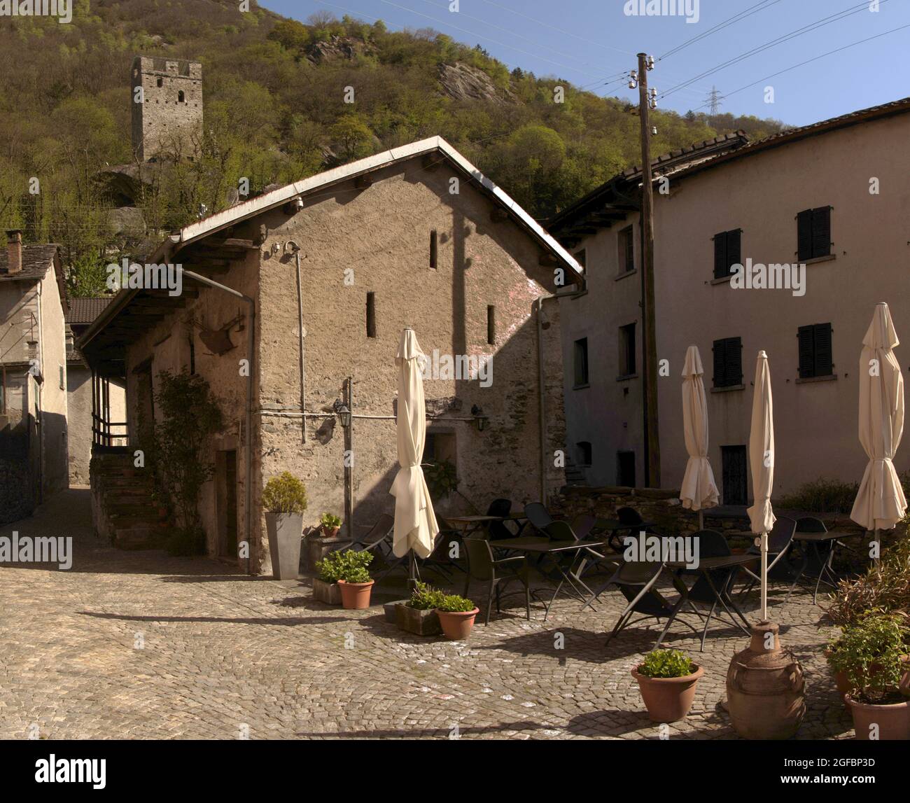 Village scene in the Italian-speaking part of Grisons, Swiss Alps Stock ...