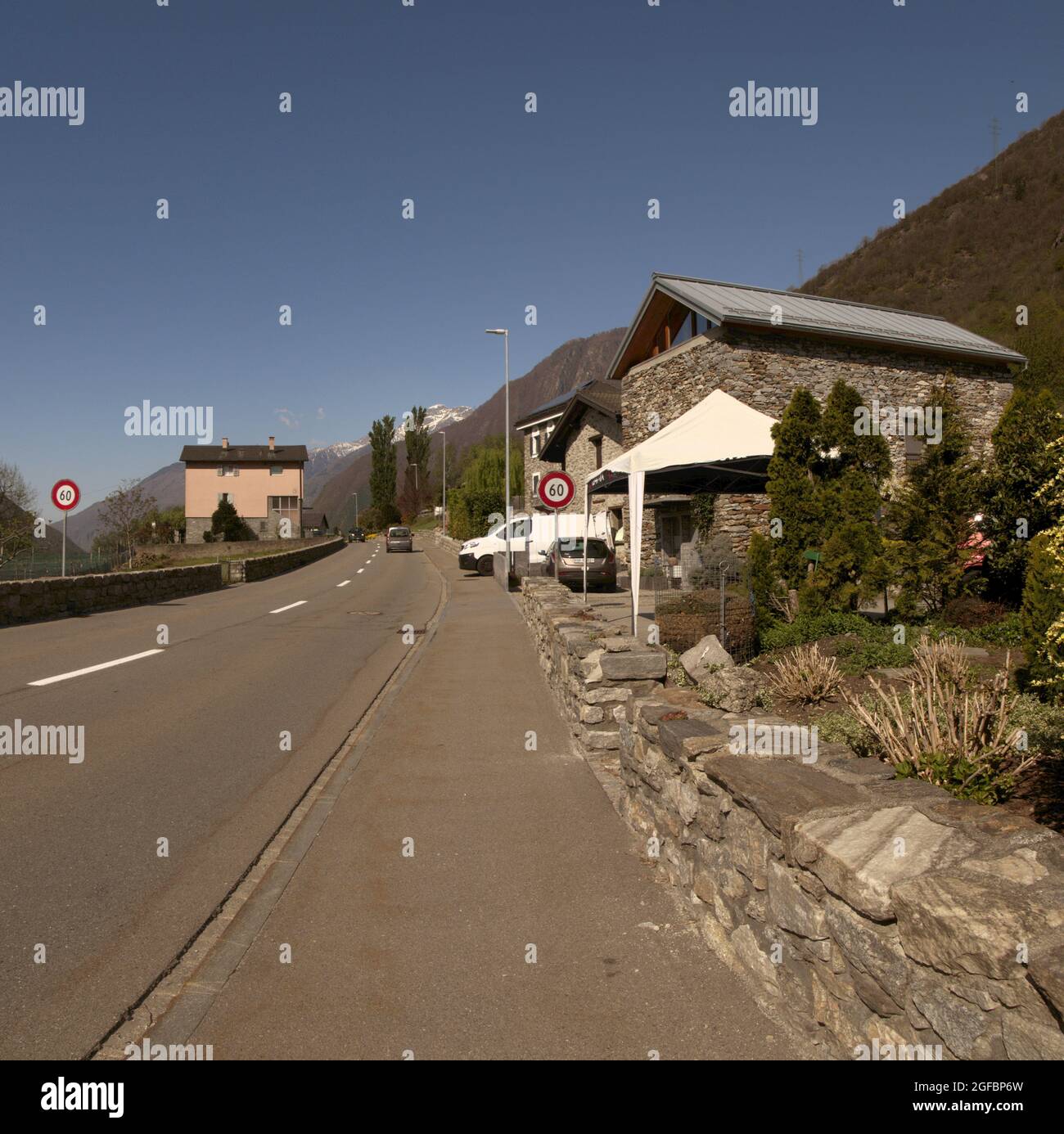 Village scene in the Italian-speaking part of Grisons, Swiss Alps Stock ...