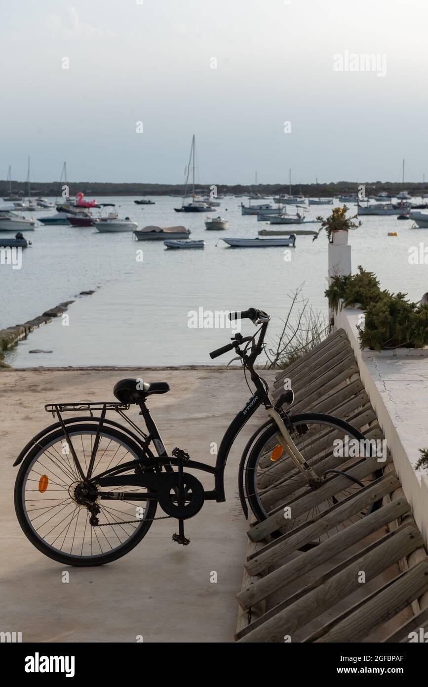 Formentera, Spain: 2021 August 25: Bike in the City of La Savina in the ...